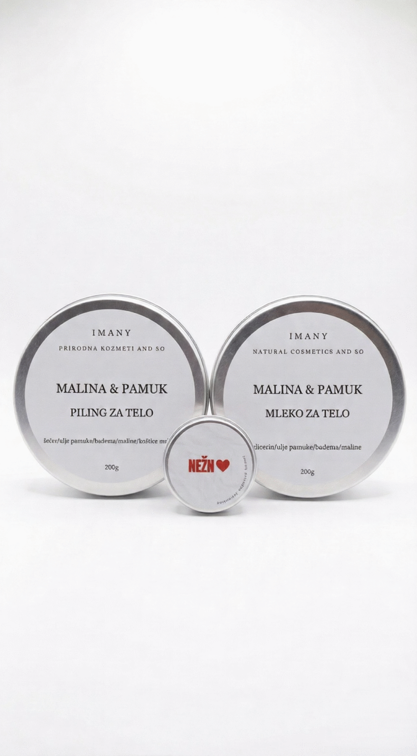 Body Care Set: Piling, Mleko za Telo & Balzam za Usne - Imany